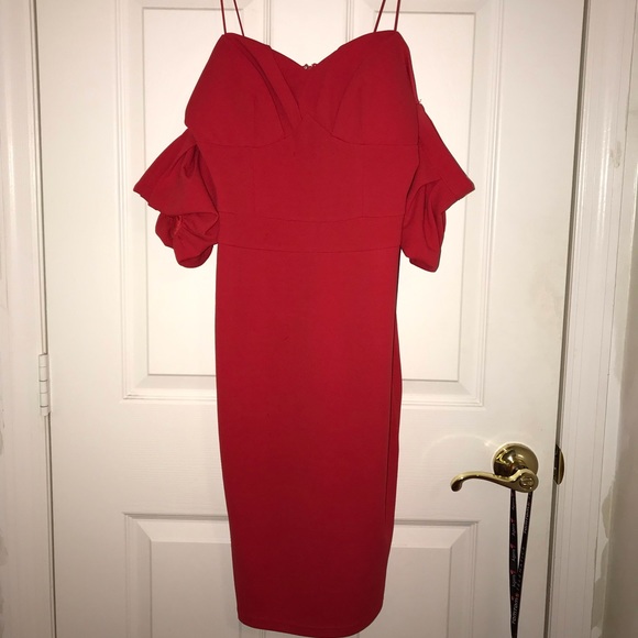 Dresses | Red Fitted Dress With Sleeves | Poshmark